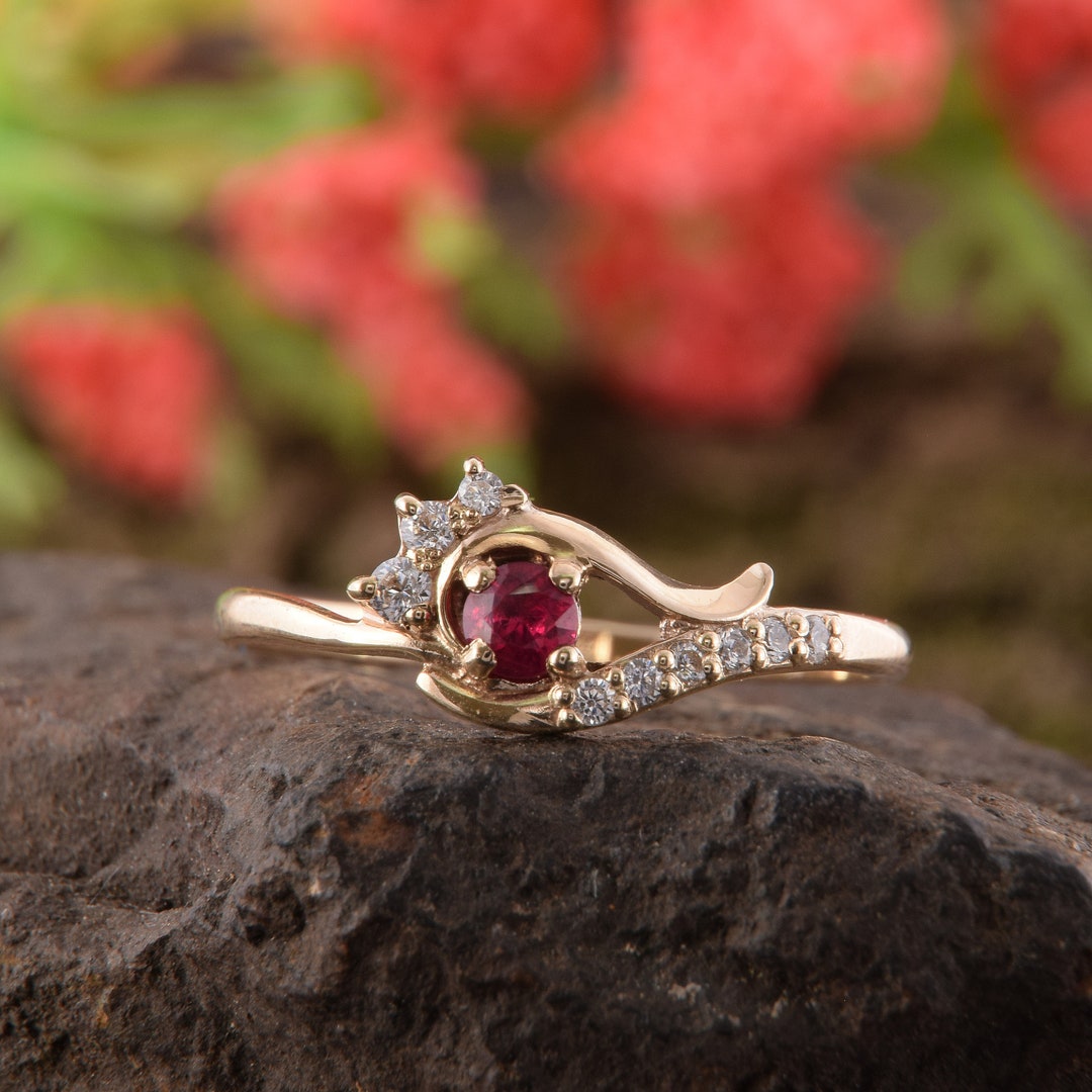 Yellow Gold Womens Ruby Ring, Da,30inty Promise Ring, Ruby Gold Ring ...
