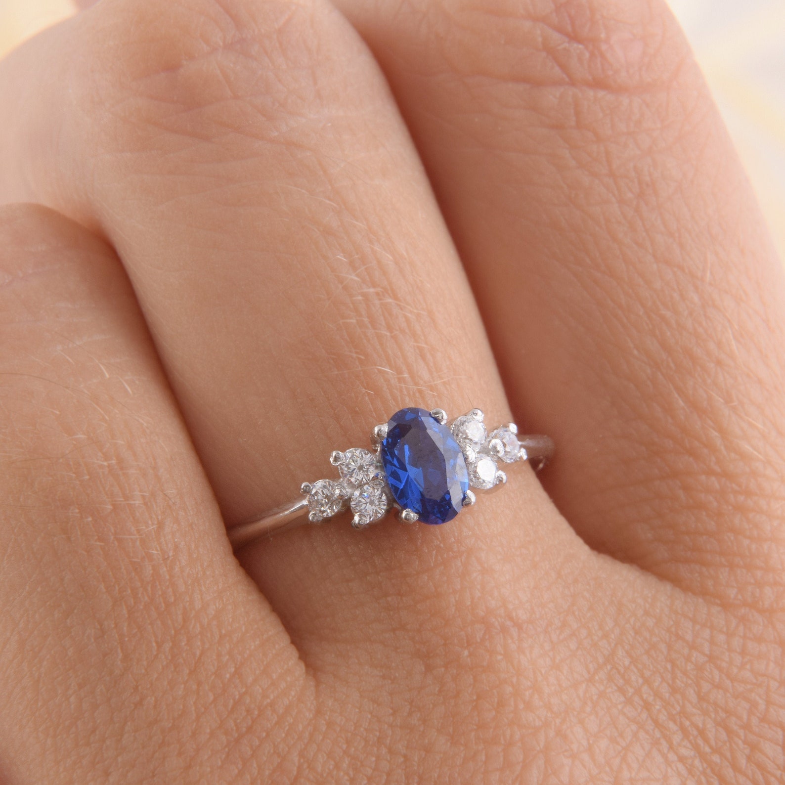 Dainty Silver Blue Sapphire Promise Ring for Her Unique Art | Etsy