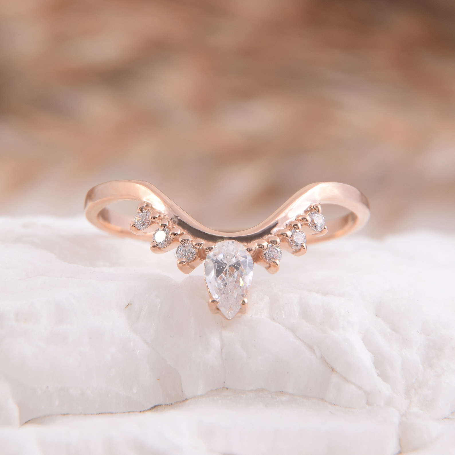 Unique 14k rose gold victorian wedding rings set Dainty | Etsy