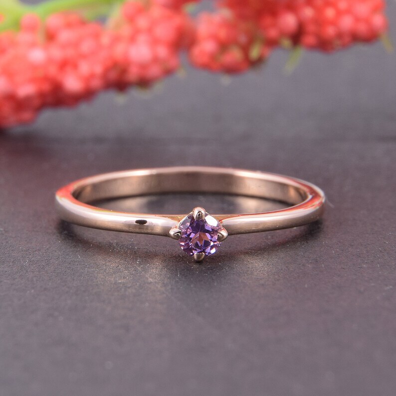 Amethyst Ring Solitaire Ring Minimalist Ring Dainty Ring - Etsy