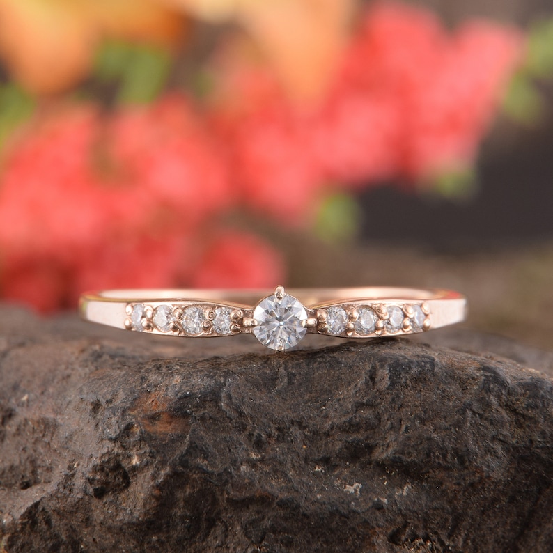 Rose Gold Minimalist Engagement Ring, Dainty Engagement Ring, Womens ...