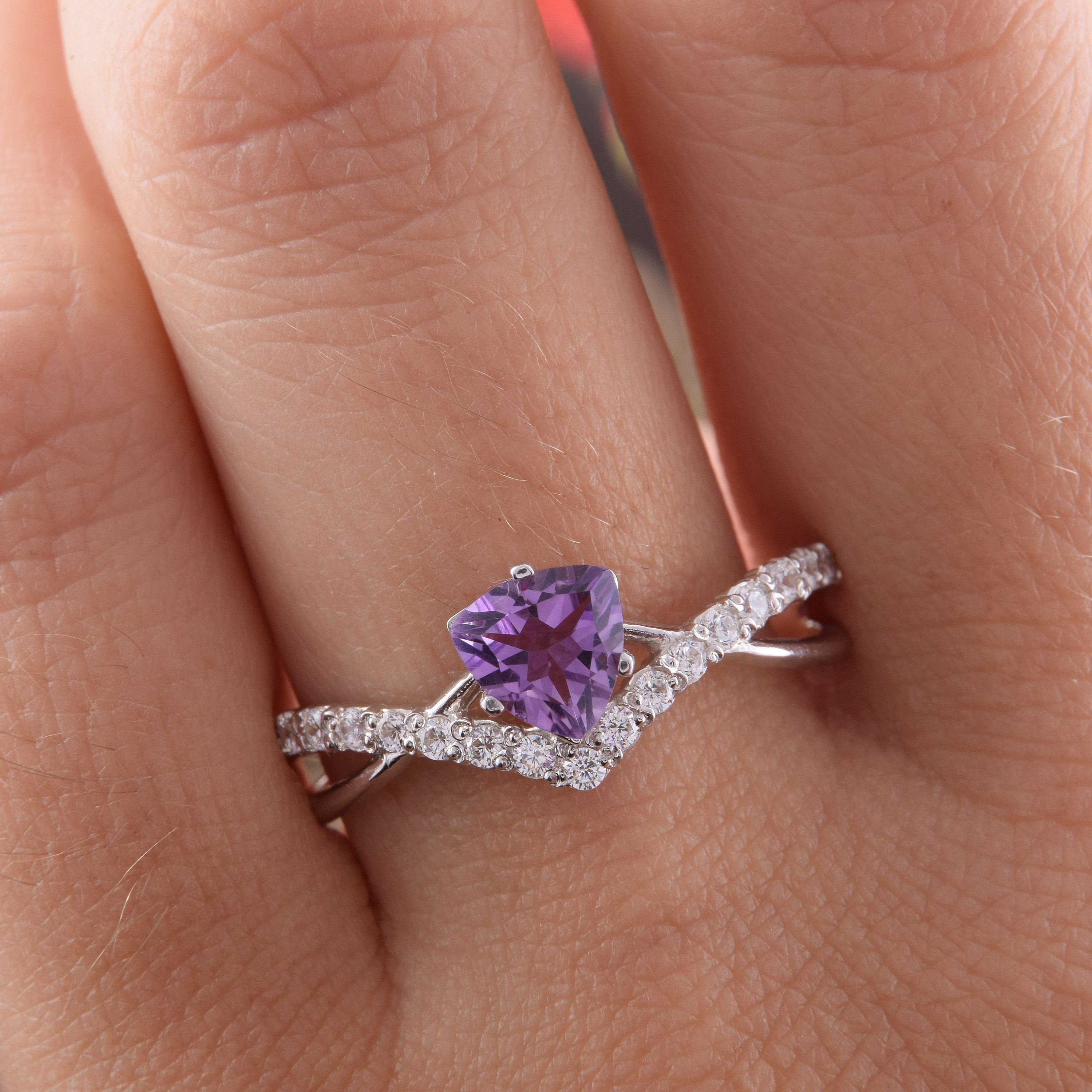Amethyst Ring, Trillion Cut Ring, Antique Ring, Art Deco Ring, Promise ...