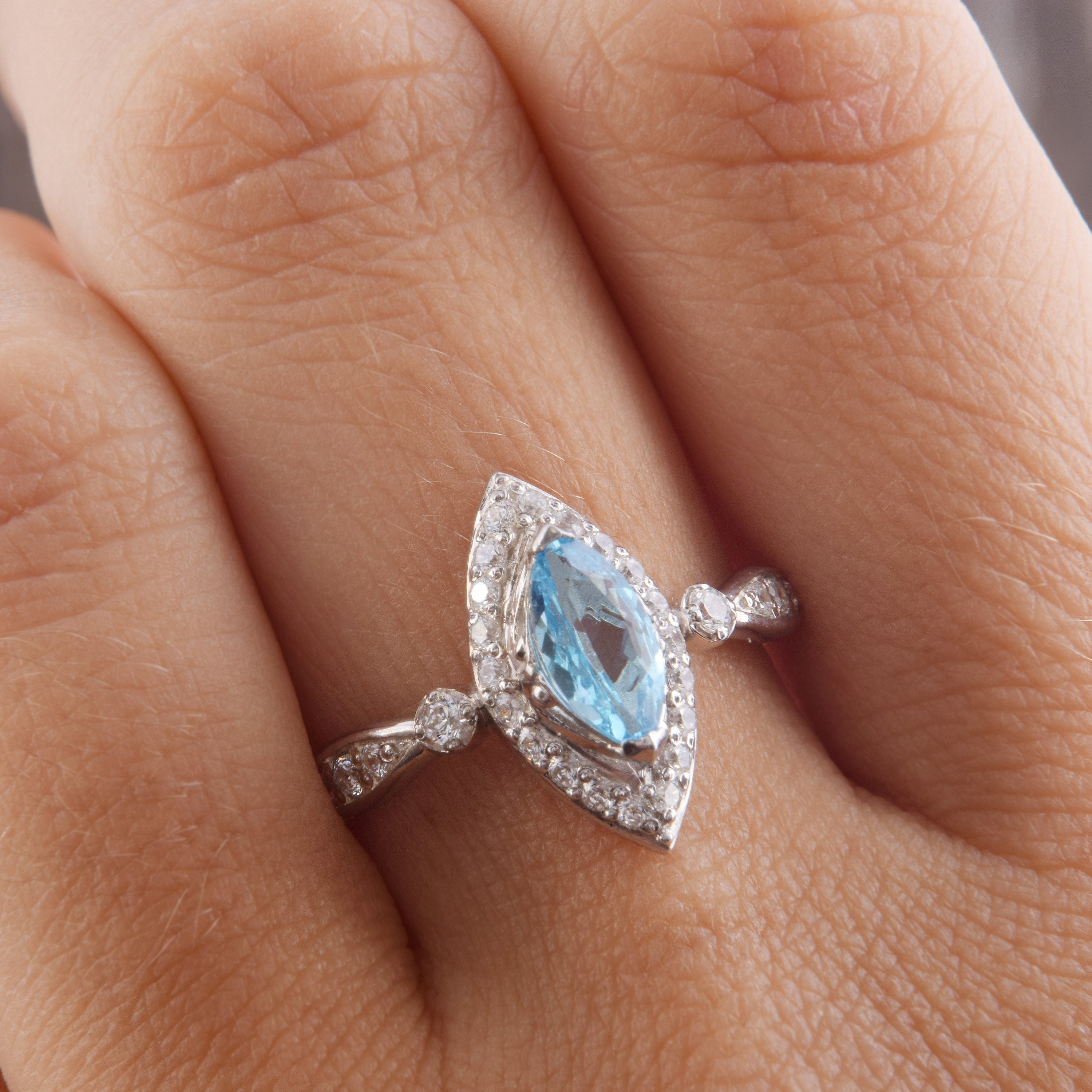 Sterling silver womens unique art deco blue topaz promise | Etsy