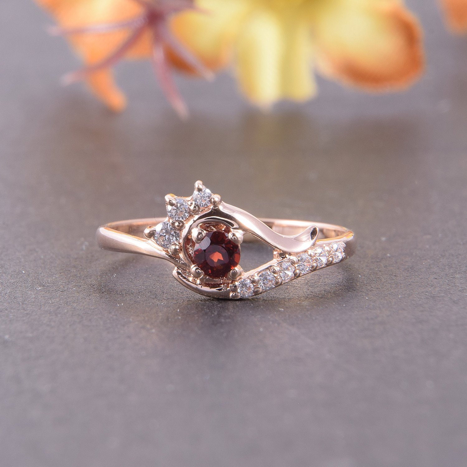 Garnet ring Promise ring Rose gold ring Promise ring for | Etsy