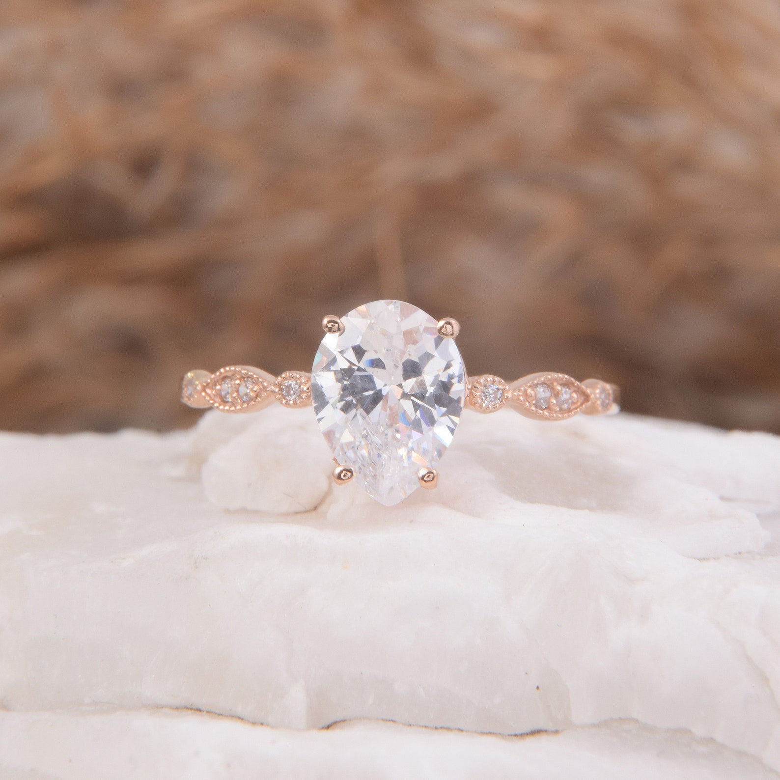 Antique Style Victorian Wedding Rings Set Unique 14k Rose - Etsy