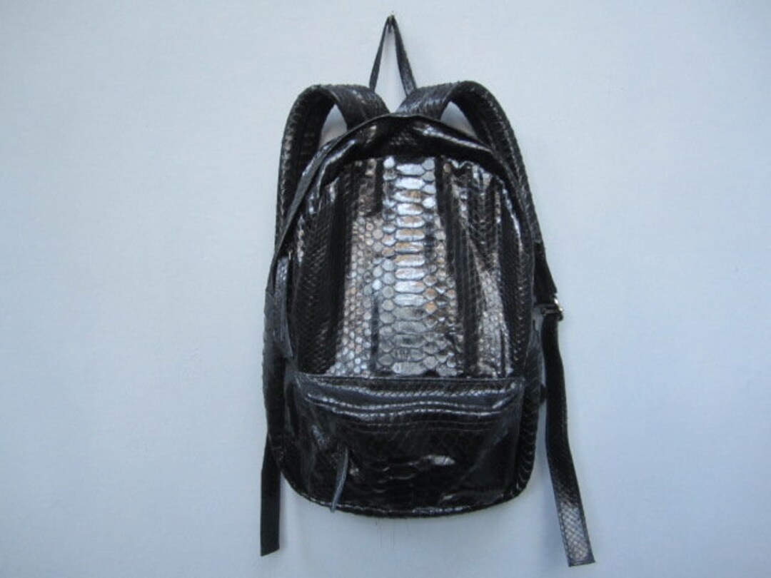 Black Python Leather Small Backpack, Slouchy Leather Backpack Women ...