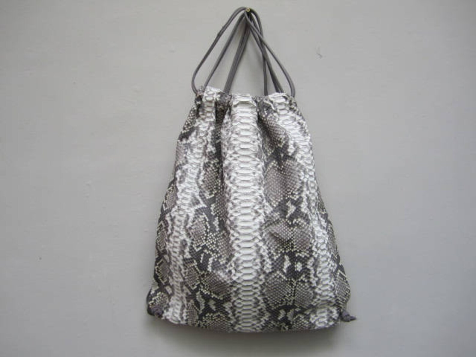 Grey Python Leather Drawstring Backpack Unisex Leather - Etsy