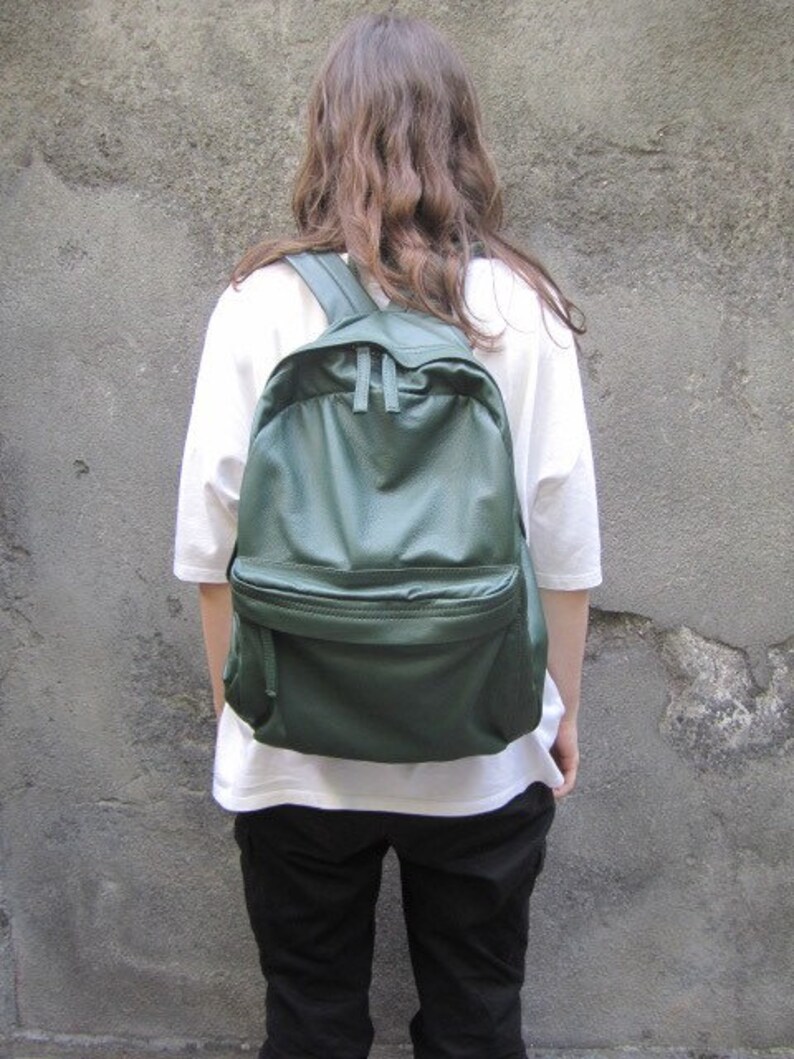 Dark Green Soft Leather Slouchy Backpack Unisex Backpack - Etsy