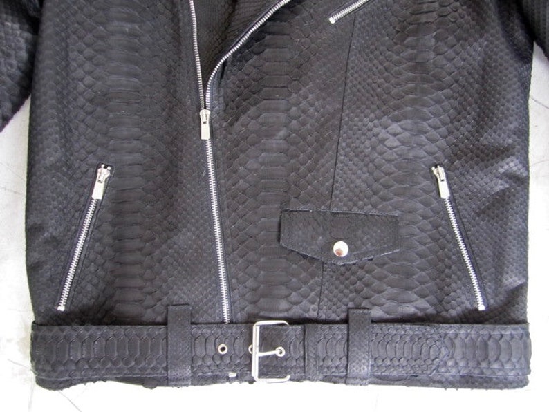 Matt Black Python Leather Biker Jacket Men Leather Moto | Etsy