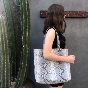 Natural Python Leather Soft Tote Bag Slouchy Leather Tote Bag - Etsy