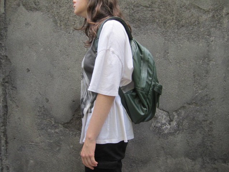 Dark Green Soft Leather Slouchy Backpack Unisex Backpack - Etsy