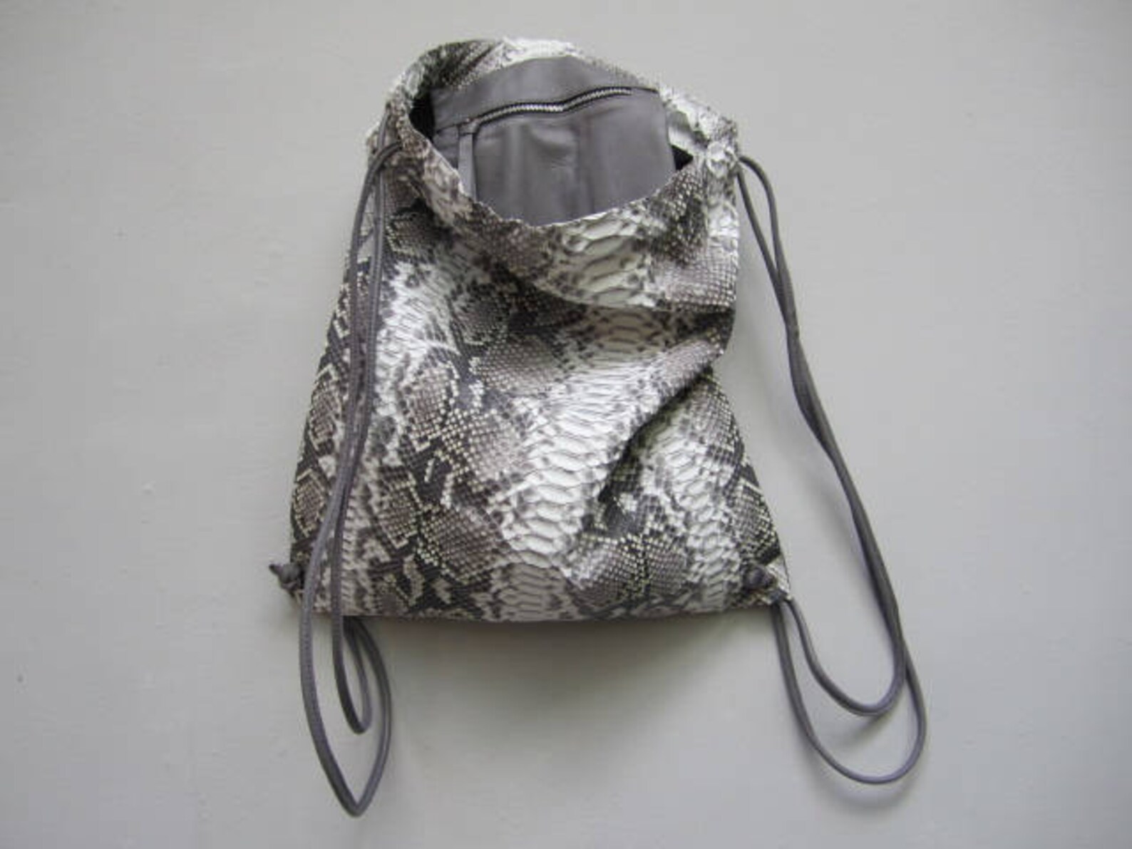 Grey Python Leather Drawstring Backpack Unisex Leather - Etsy