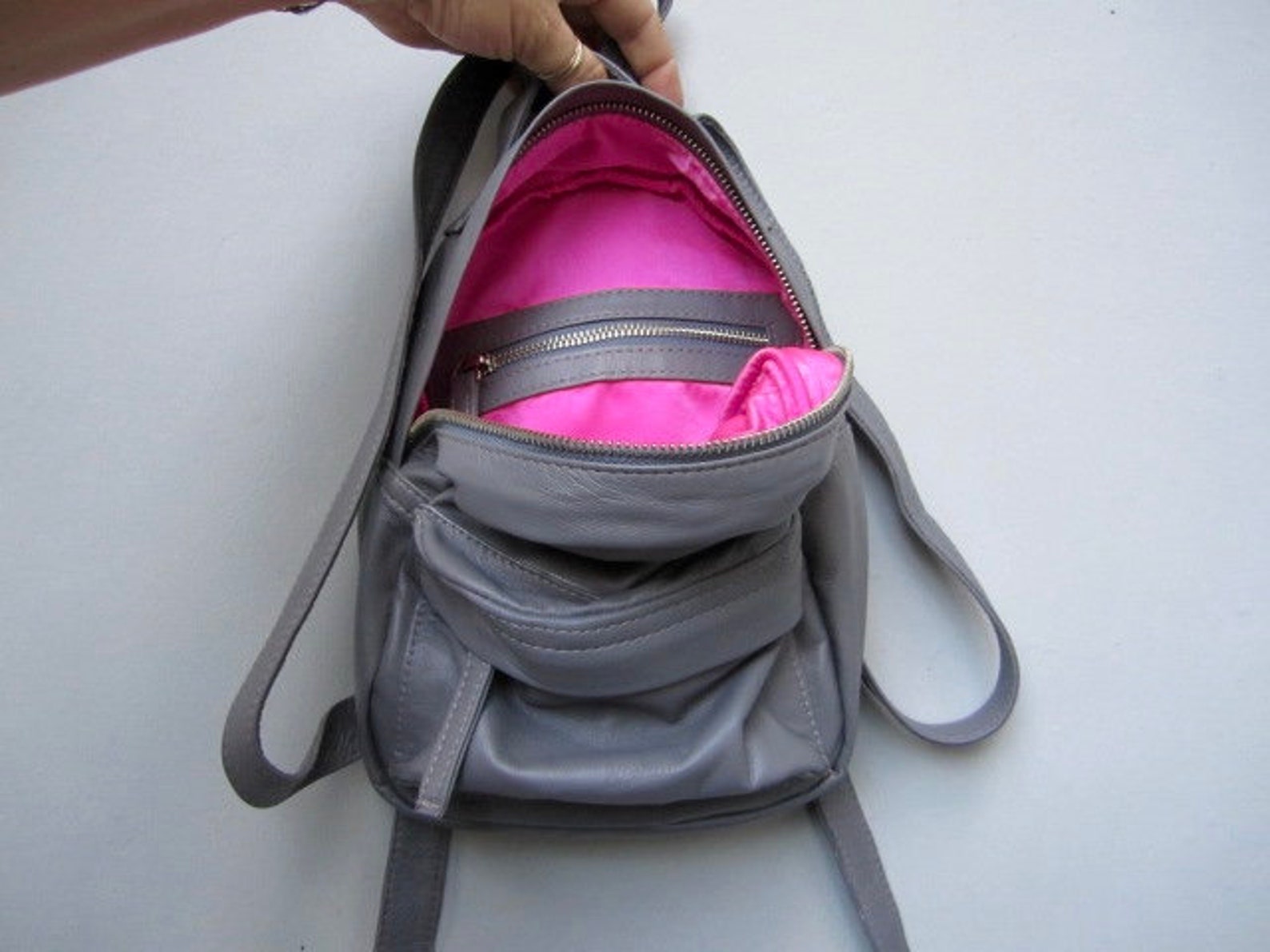 Grey Leather Slouchy Mini Backpack Small Leather Backpack | Etsy