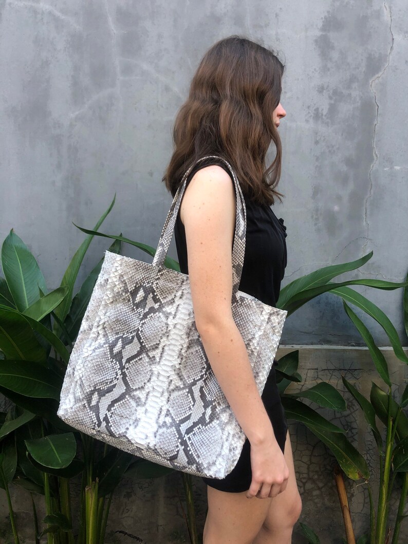 Natural Python Leather Soft Tote Bag Slouchy Leather Tote Bag | Etsy