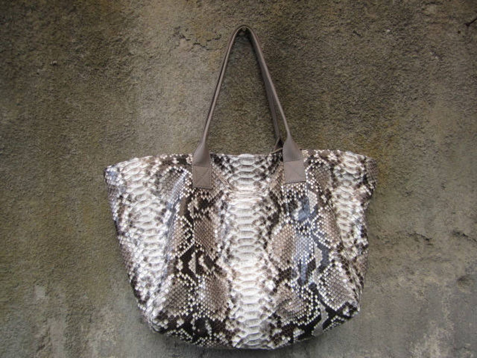 Natural Color Python Leather Tote Bag Slouchy Soft Python | Etsy