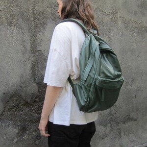 Dark Green Soft Leather Slouchy Backpack Unisex Backpack - Etsy