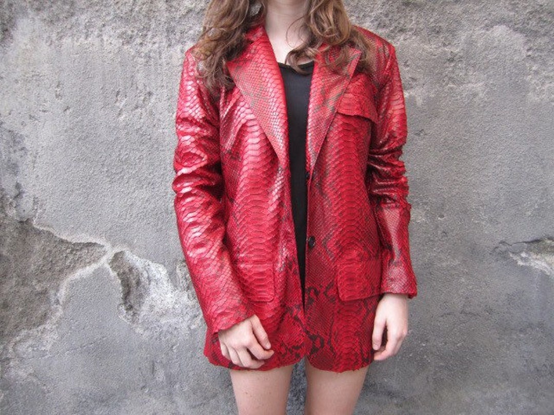 Red Python Leather Women Blazer Leather Classic Fitted Blazer - Etsy