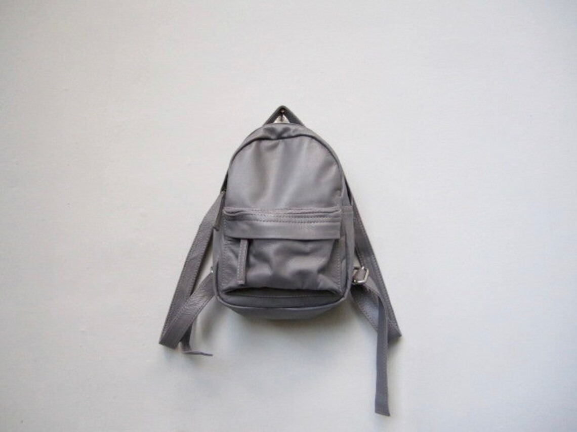 Grey Leather Slouchy Mini Backpack Small Leather Backpack | Etsy