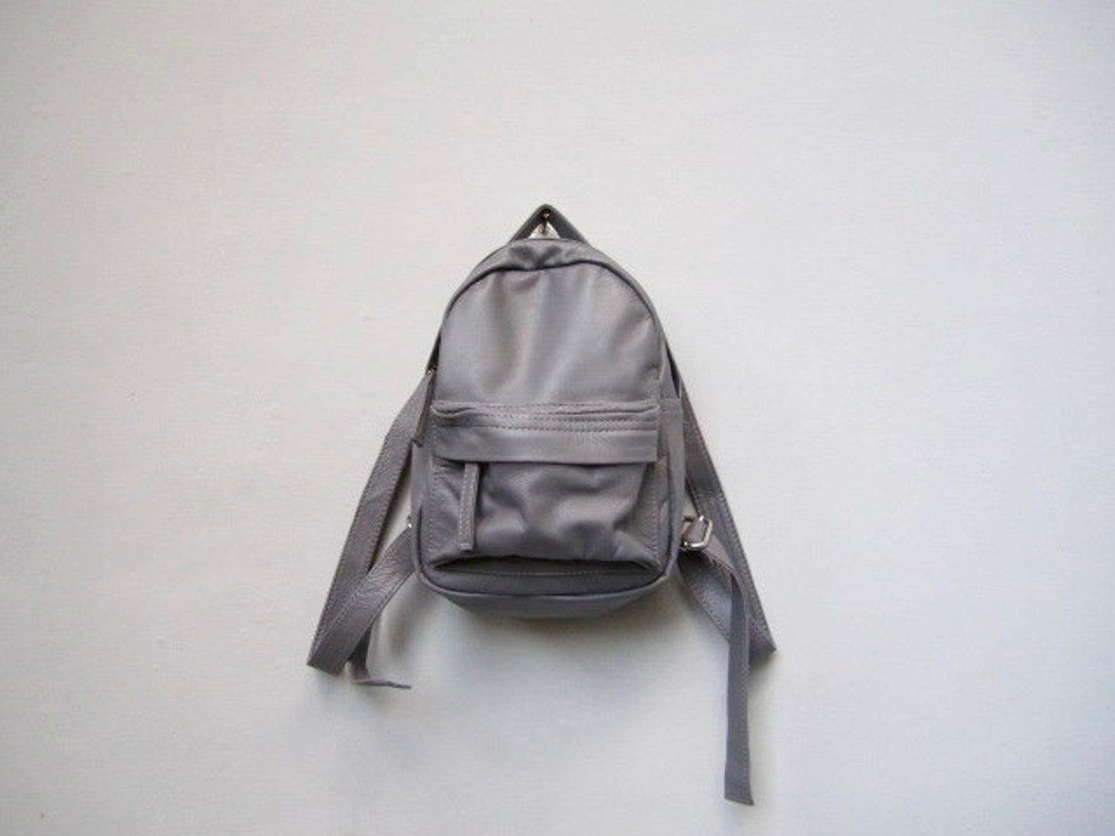 Grey Leather Slouchy Mini Backpack Small Leather Backpack | Etsy