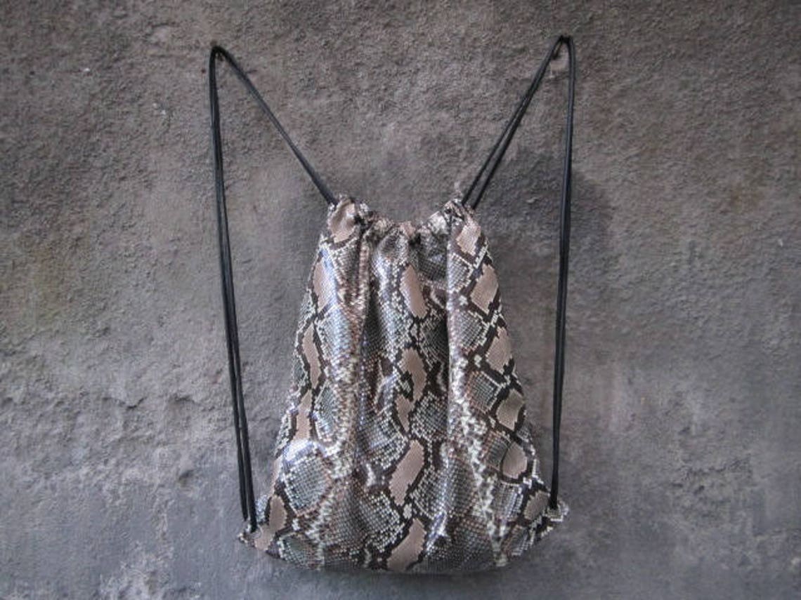 Beige and Grey Color Python Leather Rucksack Unisex | Etsy