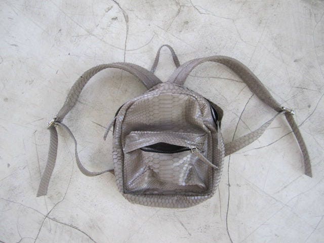 Small Beige Python Leather Backpack Women Mini Leather | Etsy