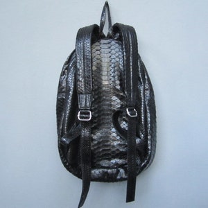 Black Python Leather Small Backpack, Slouchy Leather Backpack Women ...