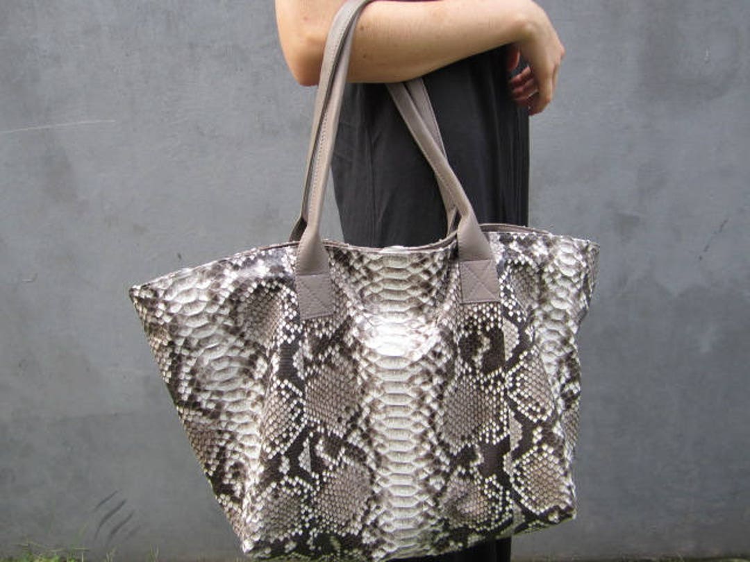 Natural Color Python Leather Tote Bag, Slouchy Soft Python Leather ...