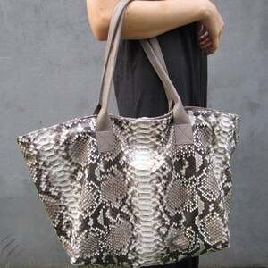 Natural Color Python Leather Tote Bag, Slouchy Soft Python Leather ...