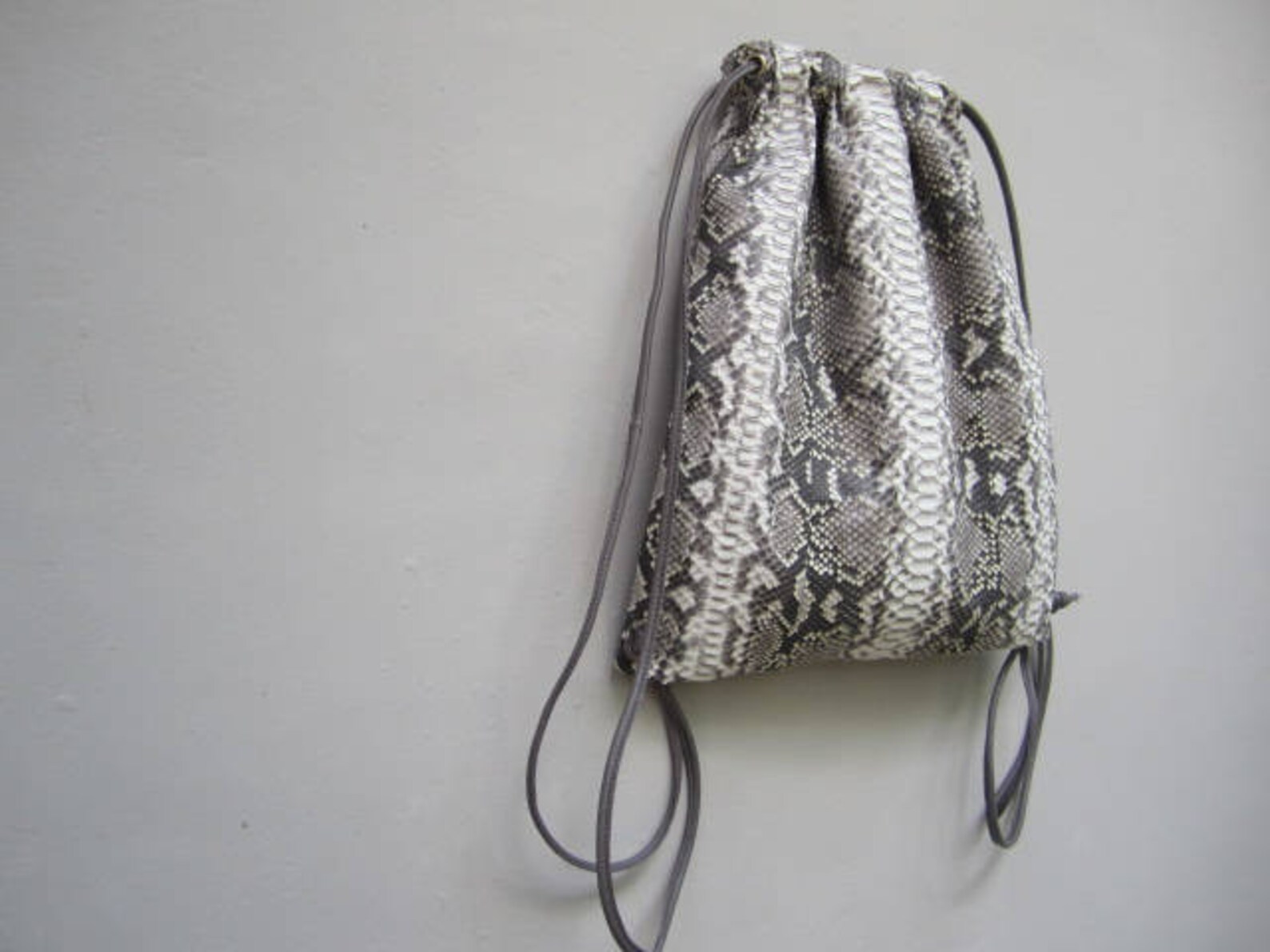 Grey Python Leather Drawstring Backpack Unisex Leather - Etsy