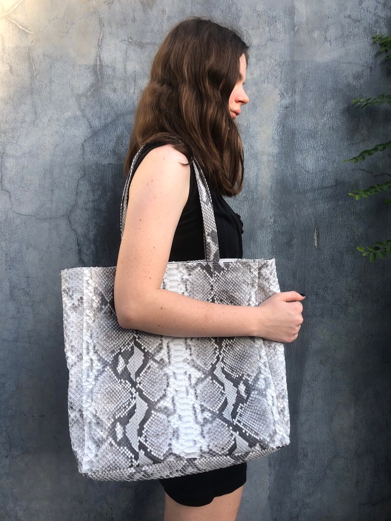 Natural Python Leather Soft Tote Bag Slouchy Leather Tote Bag | Etsy