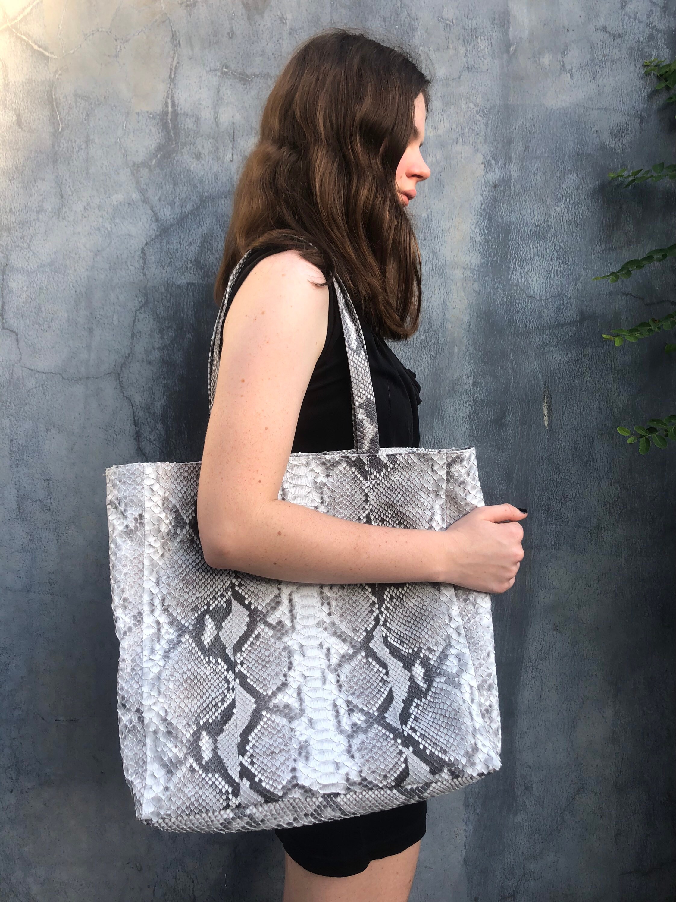 Natural Python Leather Soft Tote Bag Slouchy Leather Tote Bag | Etsy