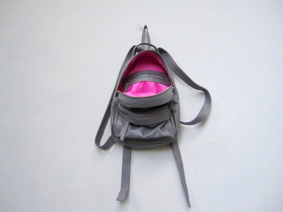 Grey Leather Slouchy Mini Backpack Small Leather Backpack | Etsy