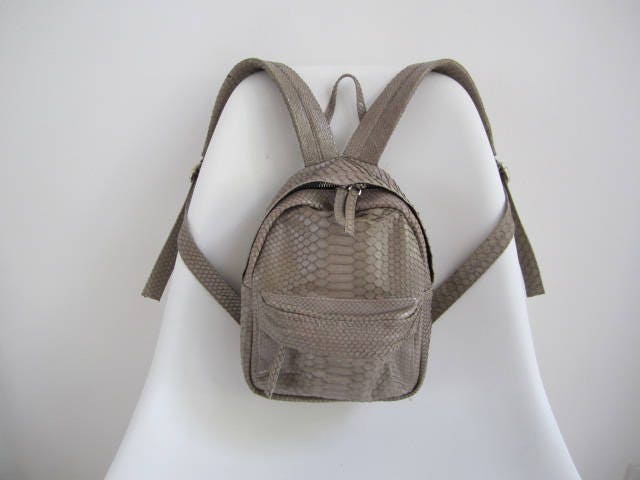 Small Beige Python Leather Backpack Women Mini Leather | Etsy