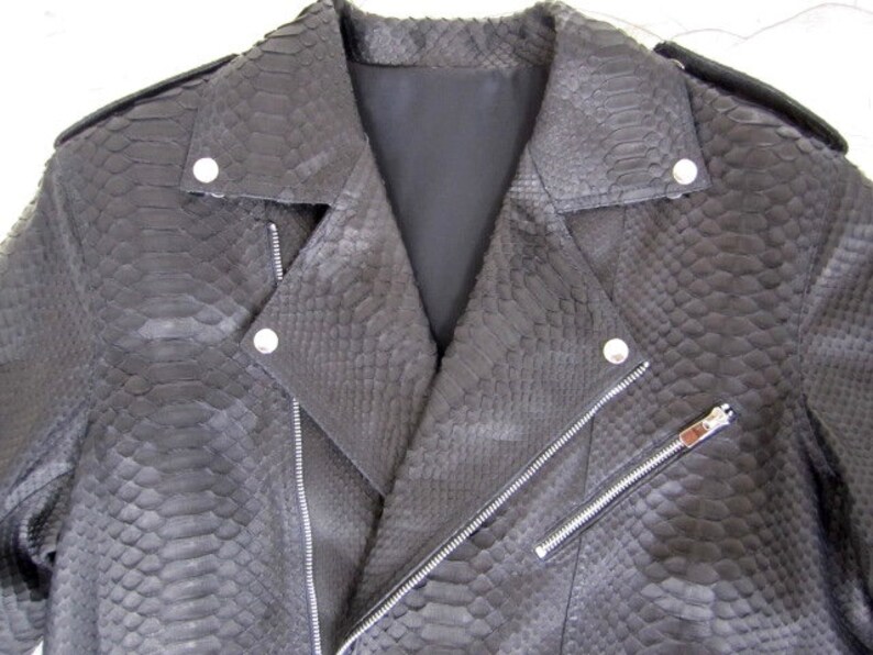 Matt Black Python Leather Biker Jacket Men Leather Moto | Etsy