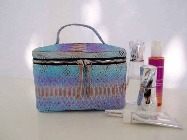 Python Leather Cosmetic Make up Case Leather Travel Accessory | Etsy