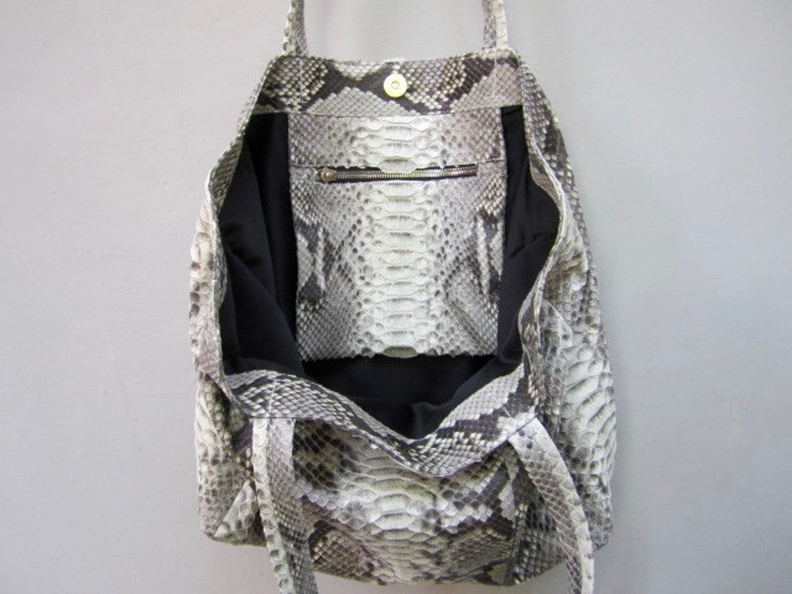 Natural Python Leather Soft Tote Bag Slouchy Leather Tote Bag | Etsy