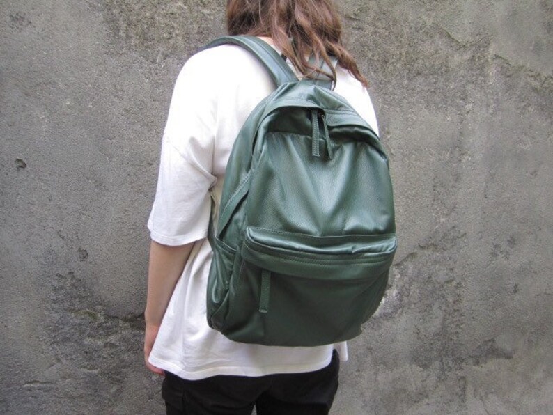 Dark Green Soft Leather Slouchy Backpack Unisex Backpack - Etsy