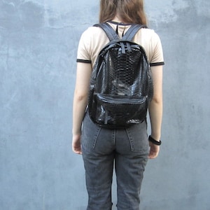 Black Python Leather Small Backpack, Slouchy Leather Backpack Women ...