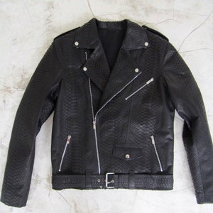 Matt Black Python Leather Biker Jacket Men, Leather Moto Jacket Men - Etsy
