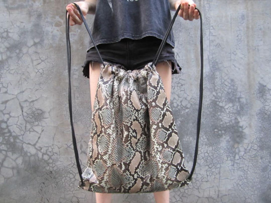 Beige and Grey Color Python Leather Rucksack Unisex - Etsy