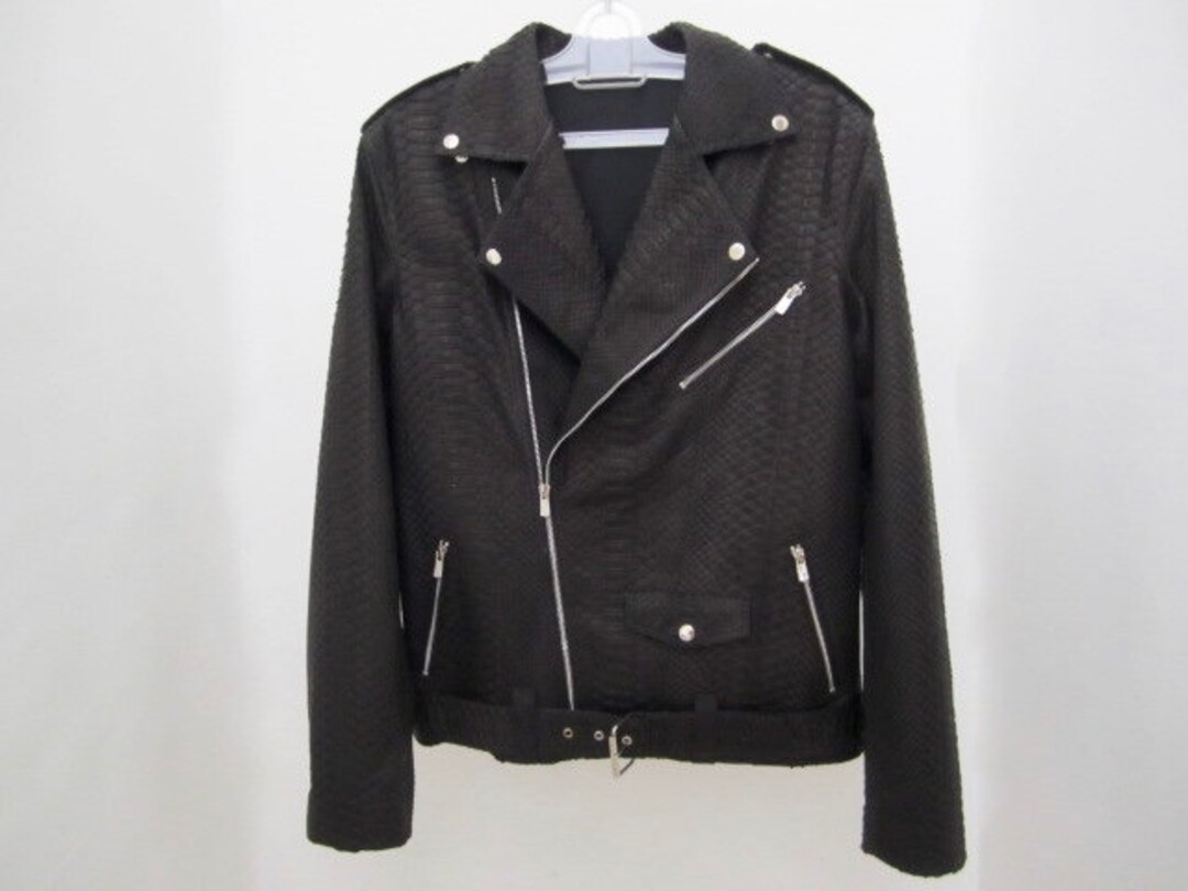 Matt Black Python Leather Biker Jacket Men, Leather Moto Jacket Men - Etsy