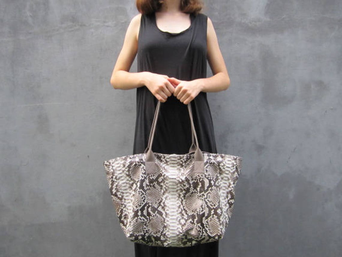 Natural Color Python Leather Tote Bag Slouchy Soft Python | Etsy