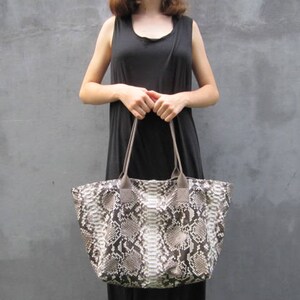 Natural Color Python Leather Tote Bag, Slouchy Soft Python Leather ...
