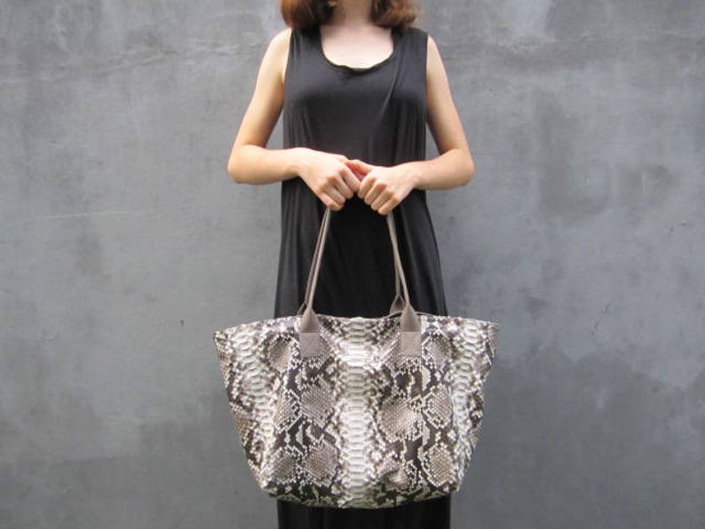 Natural Color Python Leather Tote Bag Slouchy Soft Python | Etsy