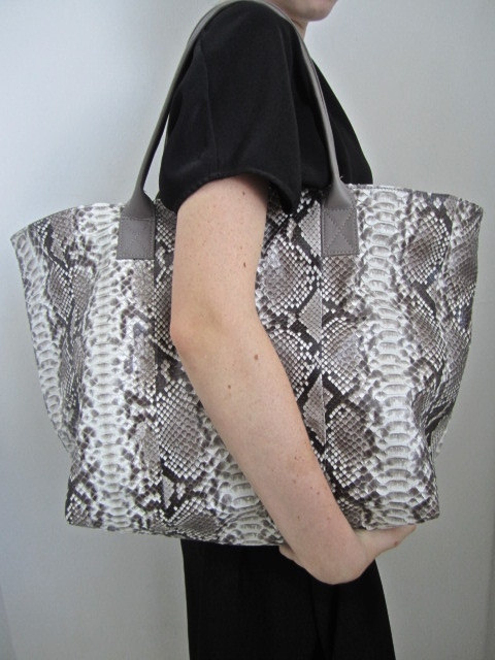 Natural Color Python Leather Tote Bag Slouchy Soft Python | Etsy