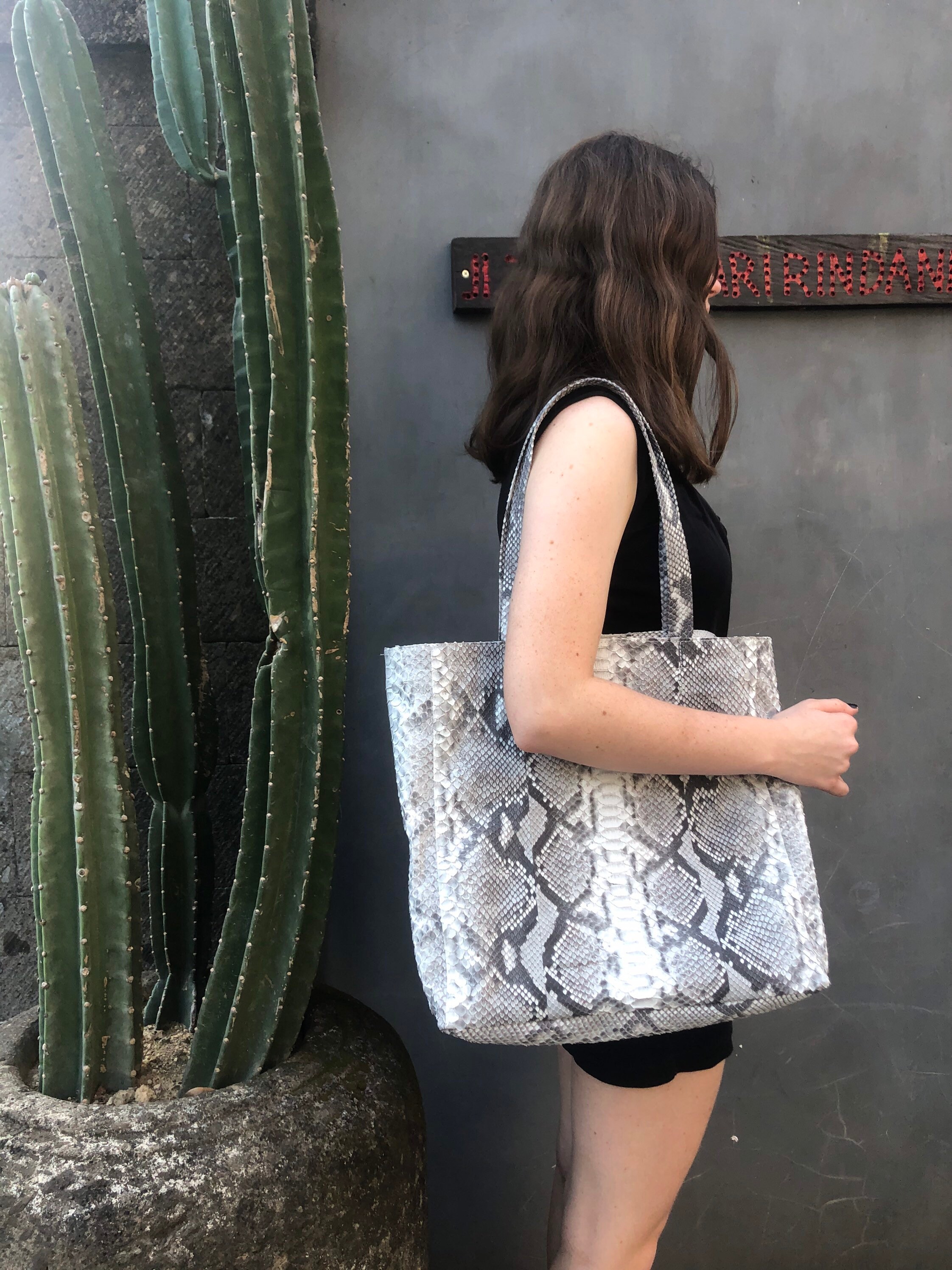 Natural Python Leather Soft Tote Bag Slouchy Leather Tote Bag | Etsy