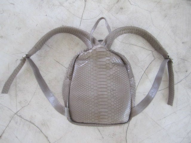 Small Beige Python Leather Backpack Women Mini Leather | Etsy