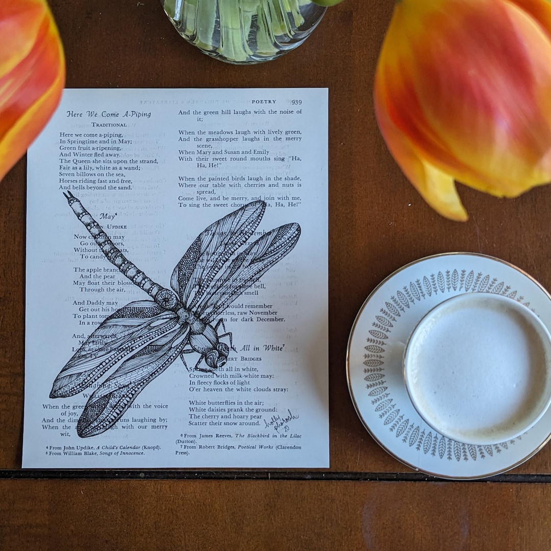 Dragonfly on Spring Poems, Intricately Illustrated Dragonfly on Robert ...