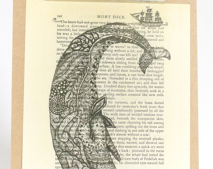 Moby Dick Whale, Book Art Print, Whale Art, Literature Art, Book Page ...