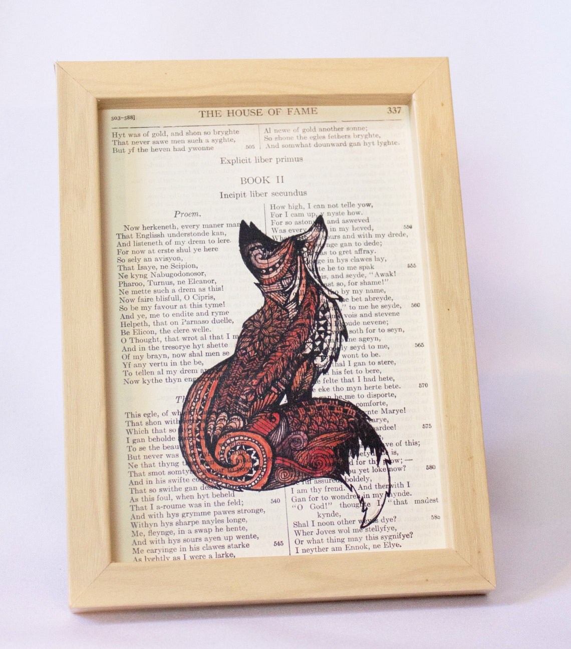 Fox Print of Ink Drawing on Book Page Fox Art Book Page | Etsy